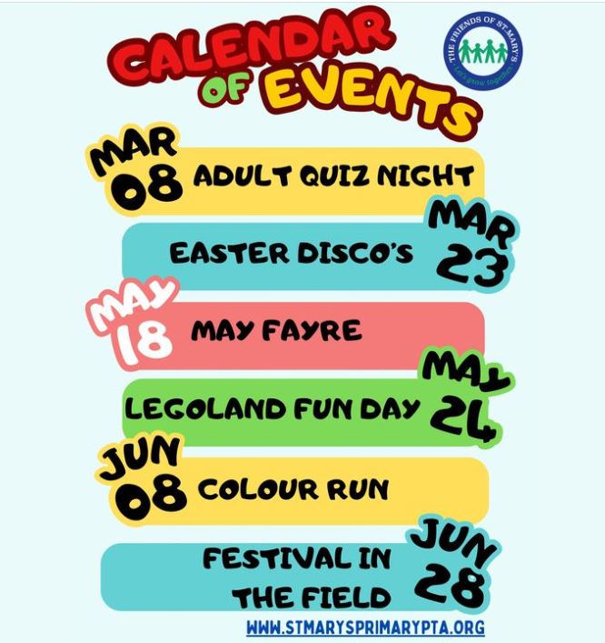 Upcoming PTA Events 2024 - St Mary's Primary