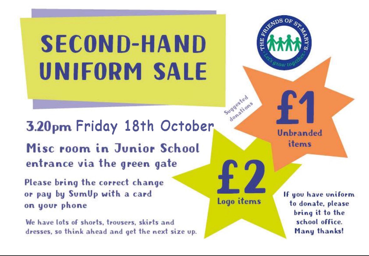 2nd Hand Uniform Sale - Friday 18th October - St Mary's Primary